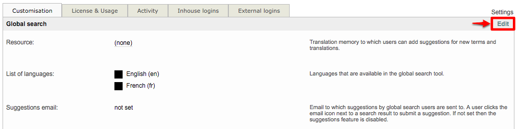Global Search settings